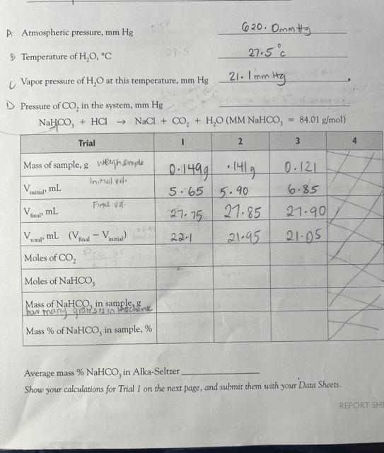 Solved A Atmospheric pressure, mmHg 620.0mmttg 8. | Chegg.com