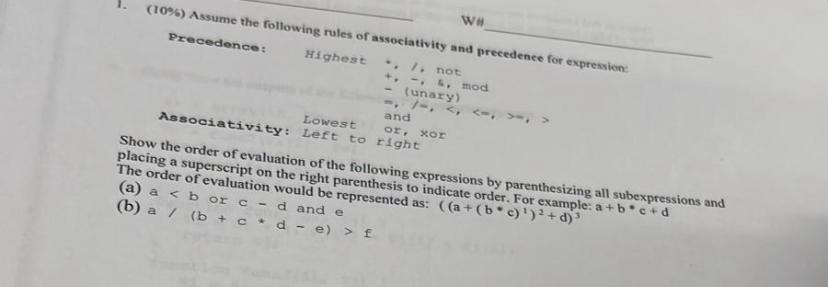 Solved (1096) Assume the following rules of associativity | Chegg.com