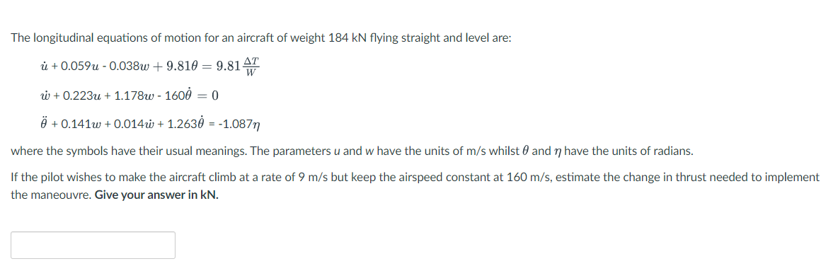 Solved The longitudinal equations of motion for an aircraft | Chegg.com