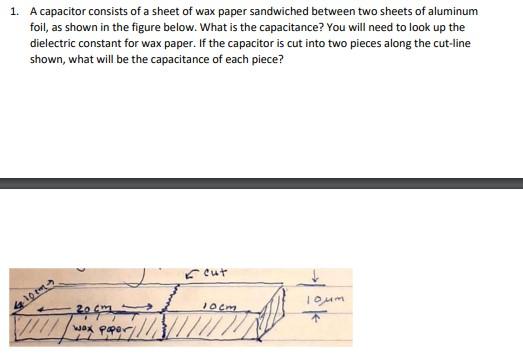 Solved 1. A capacitor consists of a sheet of wax paper | Chegg.com