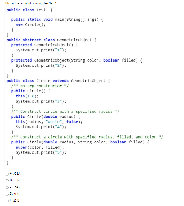 Solved What is the output of running class Test? public | Chegg.com
