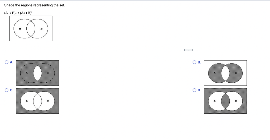 Solved Shade the regions representing the set. (AUB) O (ANB) | Chegg.com