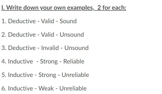 Solved I. Write down your own examples, 2 for each: 1. | Chegg.com