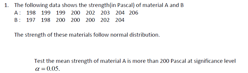 Solved 1. The following data shows the strength(in Pascal) | Chegg.com