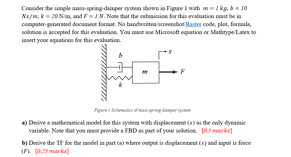 Solved Consider the simple mass-spring-damper system shown | Chegg.com