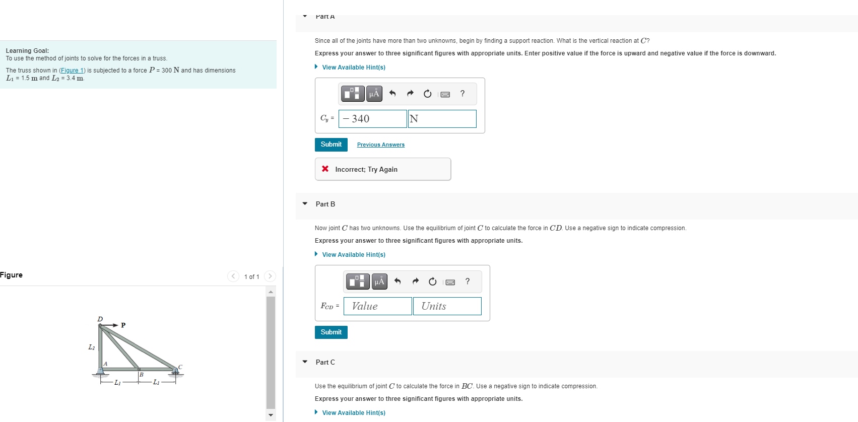 Solved Use the equilibrium of joint B to calculate the force | Chegg.com