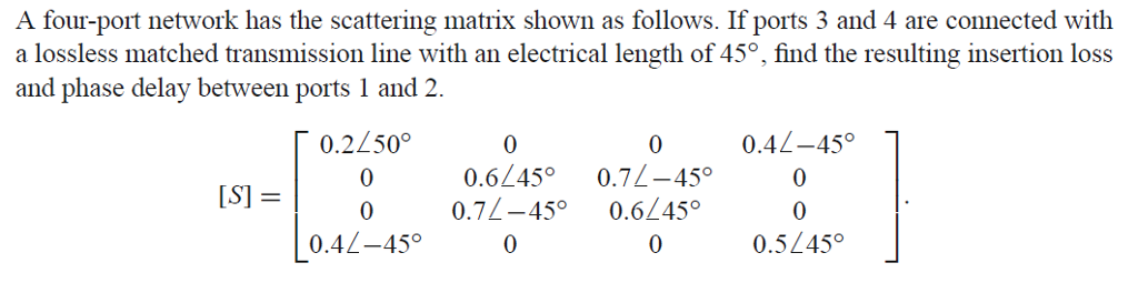 Solved A four-port network has the scattering matrix shown | Chegg.com