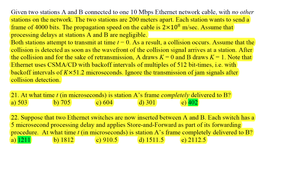 Solved Given two stations A and B connected to one 10 Mbps | Chegg.com