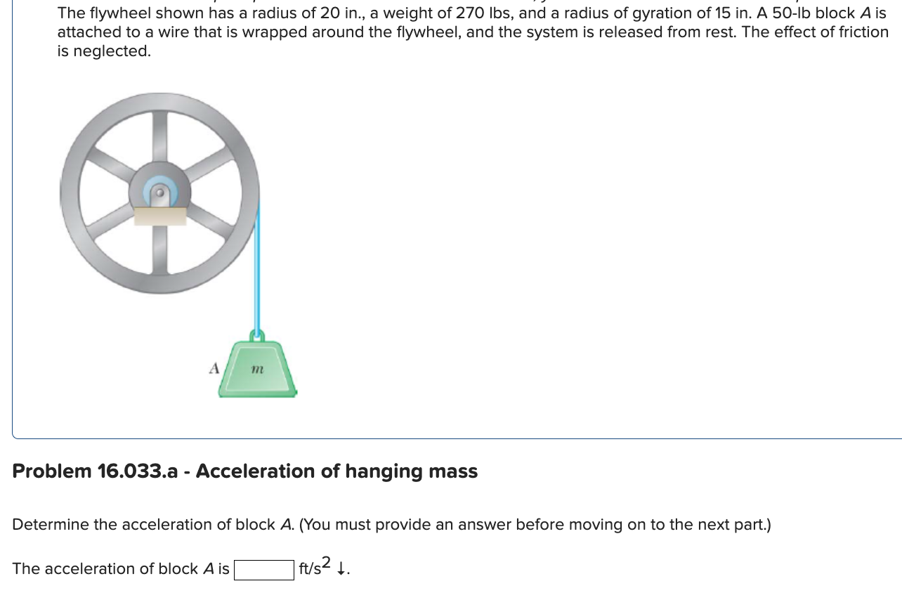 Solved The flywheel shown has a radius of 20 in., a weight | Chegg.com