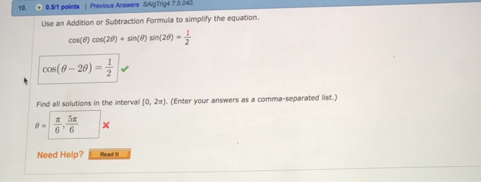 Solved Use an Addition or subtraction Formula to simplify | Chegg.com