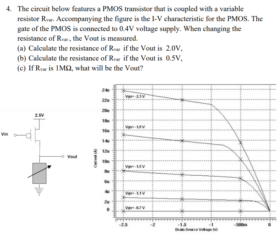 Solved 4. The circuit below features a PMOS transistor that | Chegg.com