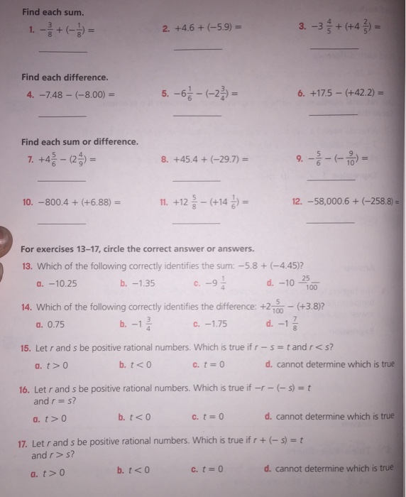 Solved Find each sum. 1.-計(-8) = 3.-3針(+45- Find each | Chegg.com