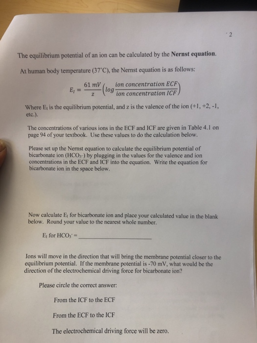 The equilibrium potential of an ion can be calculated | Chegg.com