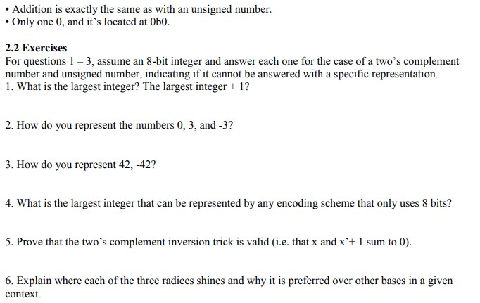 2. Signed Integers Unsigned binary numbers work for | Chegg.com