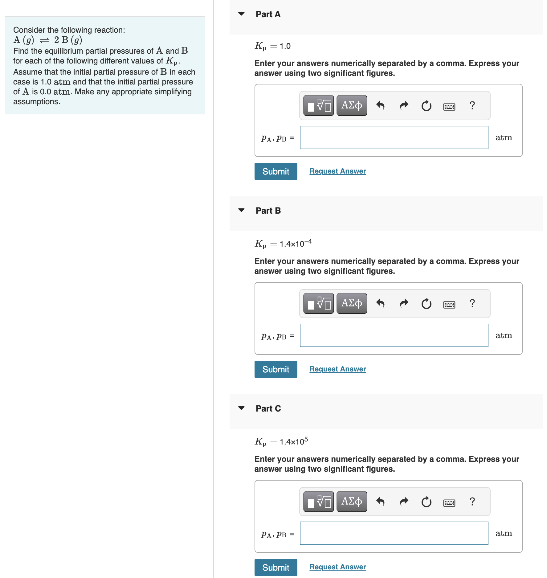 Solved Find the equilibrium partial pressures of A and B for | Chegg.com