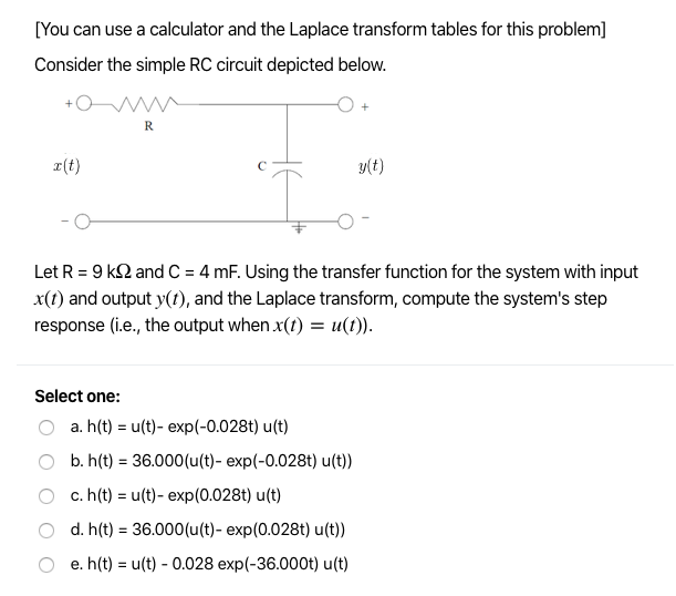 Solved [You can use a calculator and the Laplace transform | Chegg.com