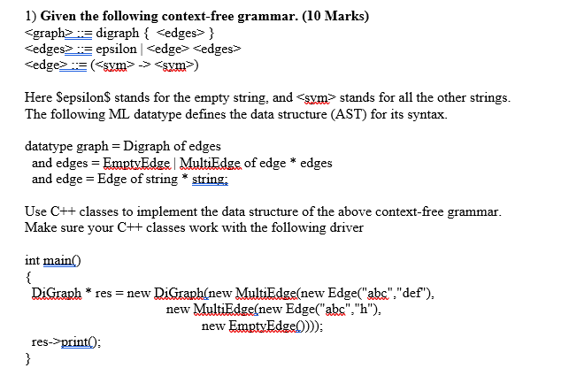 Solved 1) Given the following context-free grammar. (10 | Chegg.com