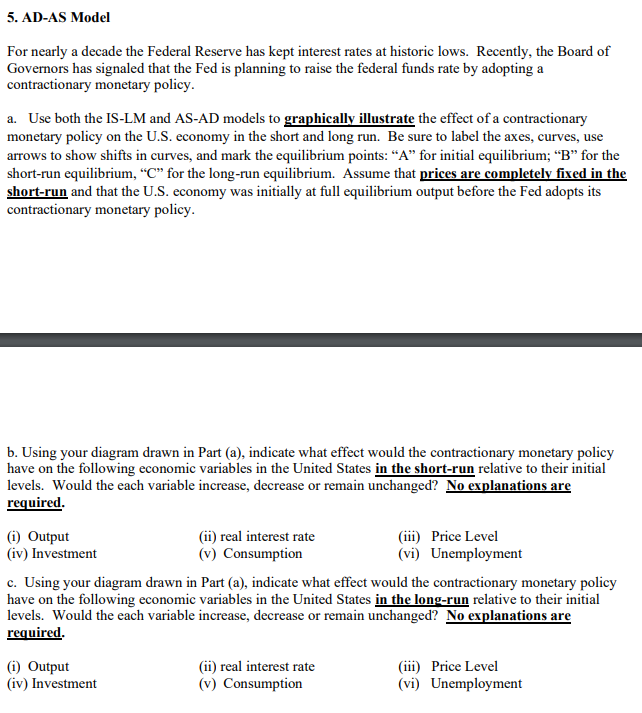 Solved 5. AD-AS Model For nearly a decade the Federal | Chegg.com