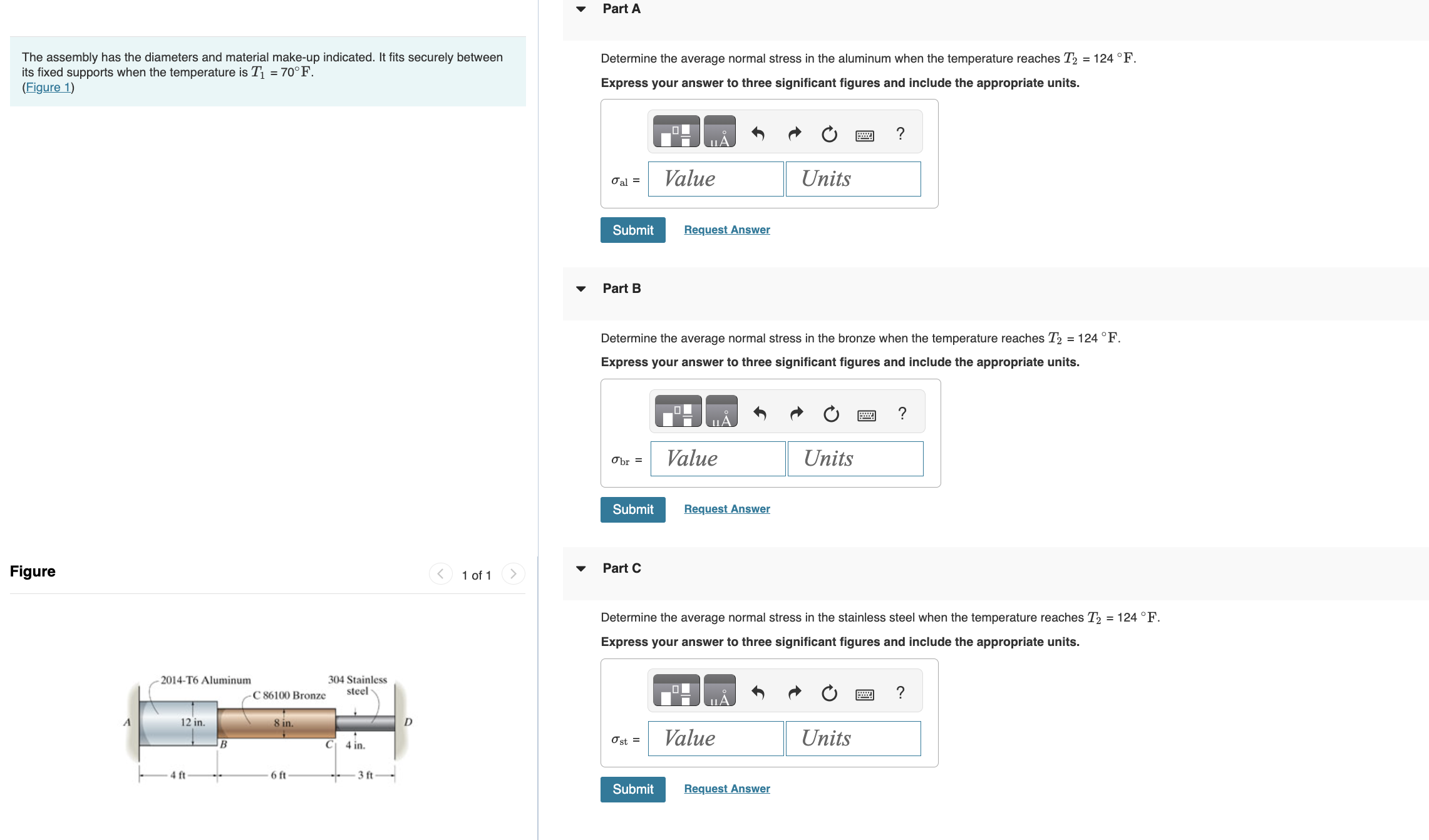 Solved The assembly has the diameters and material make-up | Chegg.com