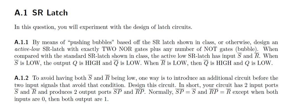 Solved A.1 SR Latch In this question, you will experiment | Chegg.com