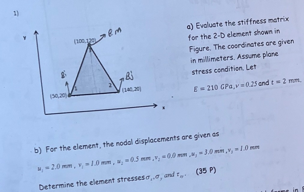 Solved a) ﻿Evaluate the stiffness matrixfor the 2-D element | Chegg.com