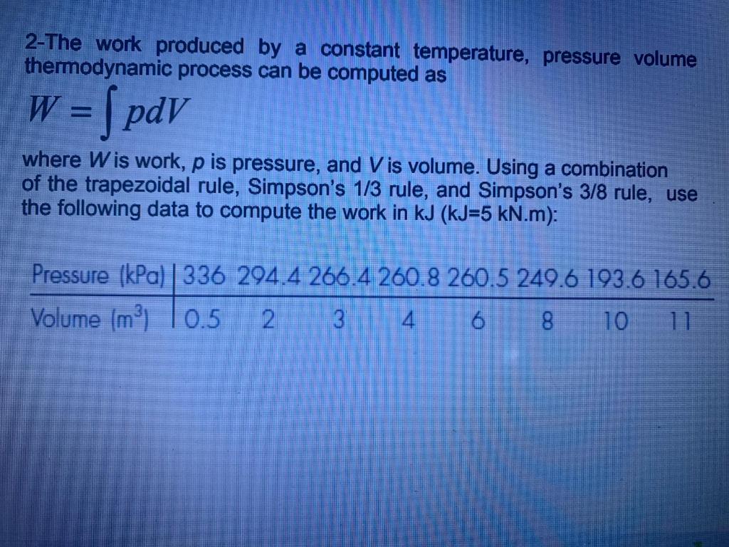 Solved 2-The work produced by a constant temperature, | Chegg.com