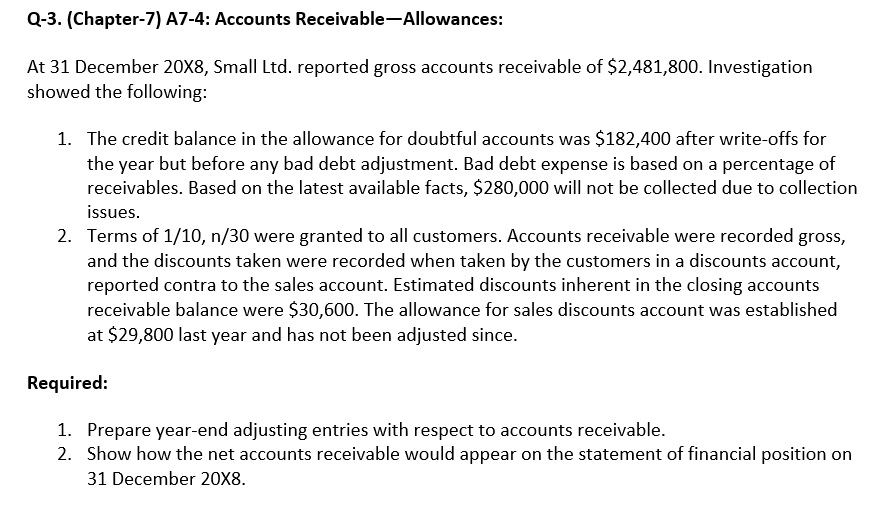 Solved Q-3. (Chapter-7) A7-4: Accounts | Chegg.com