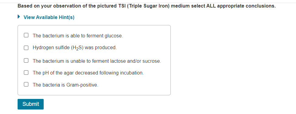 Solved MicroLab Practical: Biochemical Tests - TSI test and | Chegg.com