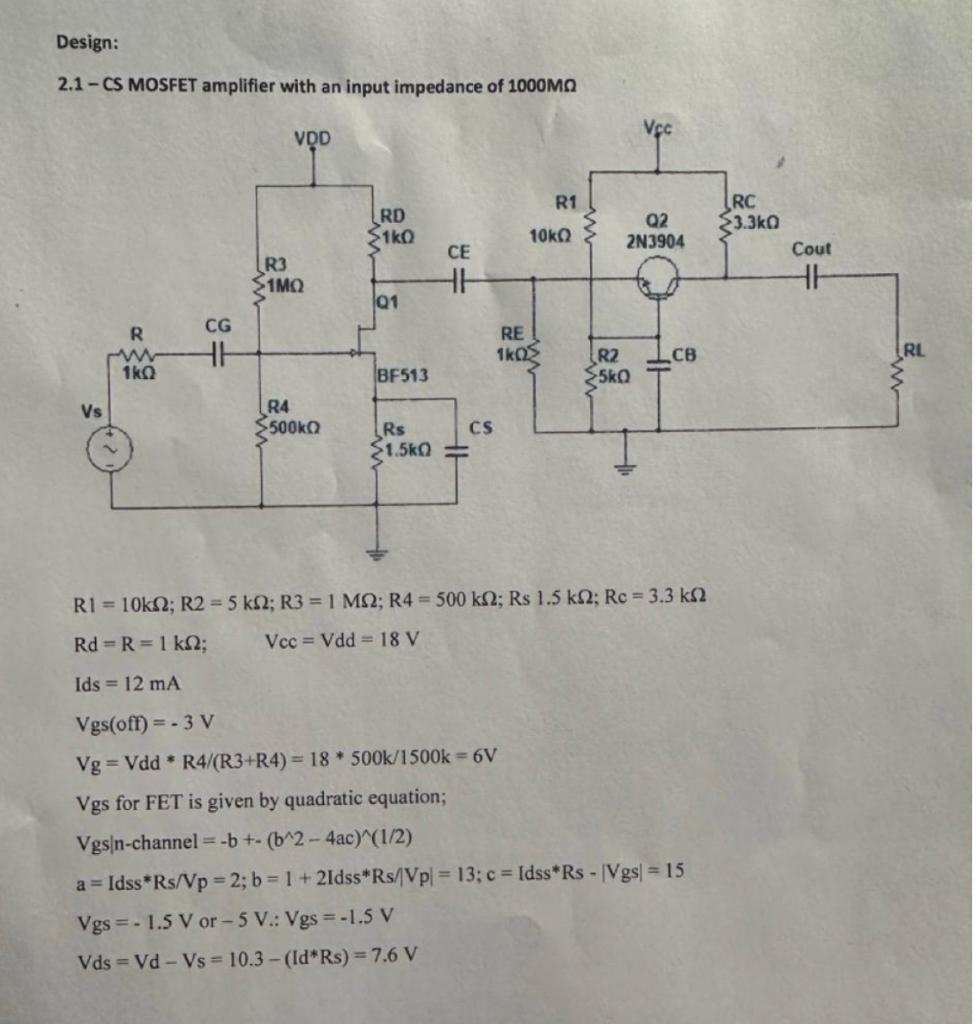 Solved 2. The Hybrid Cascode Amplifier: is due on the 6th | Chegg.com