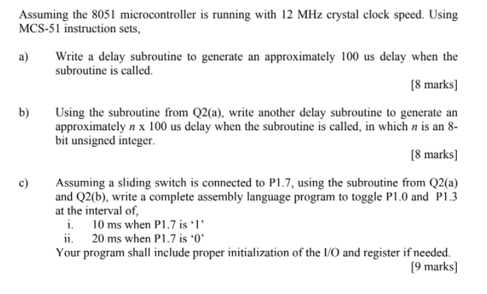 Assuming the 8051 microcontroller is running with 12 | Chegg.com