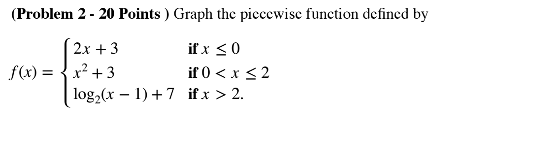 Solved (Problem 2 - 20 Points) Graph the piecewise function | Chegg.com