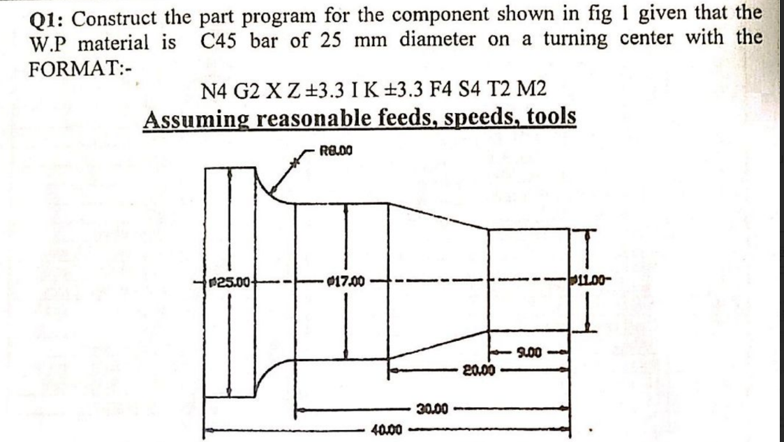 Solved Q1: Construct the part program for the component | Chegg.com