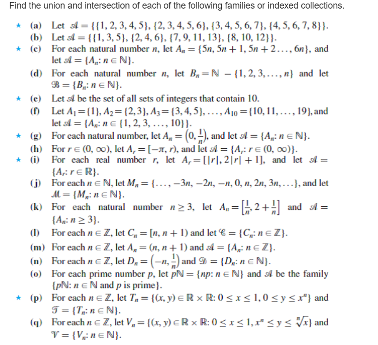 Solved Find the union and intersection of each of the | Chegg.com
