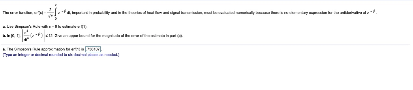 Solved The error function, erf(x) = - + dt, important in | Chegg.com