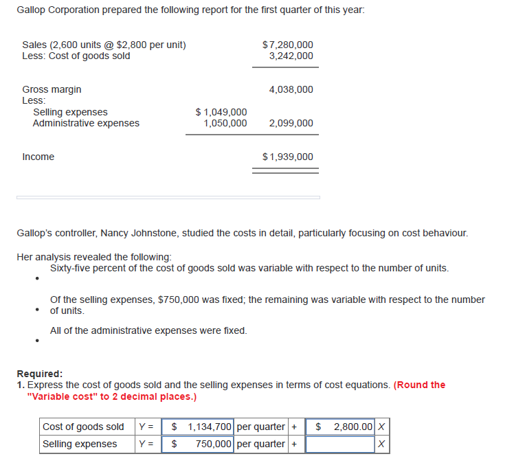 Solved prepared the following report for the first quarter | Chegg.com