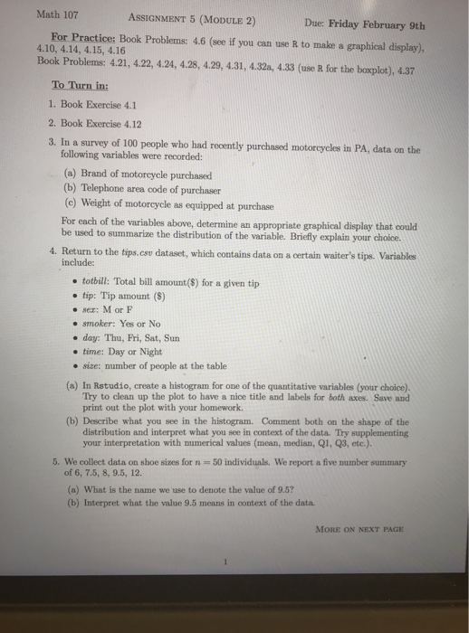 Solved Math 107 ASSIGNMENT 5 (MoDULE 2) Due: Friday February | Chegg.com