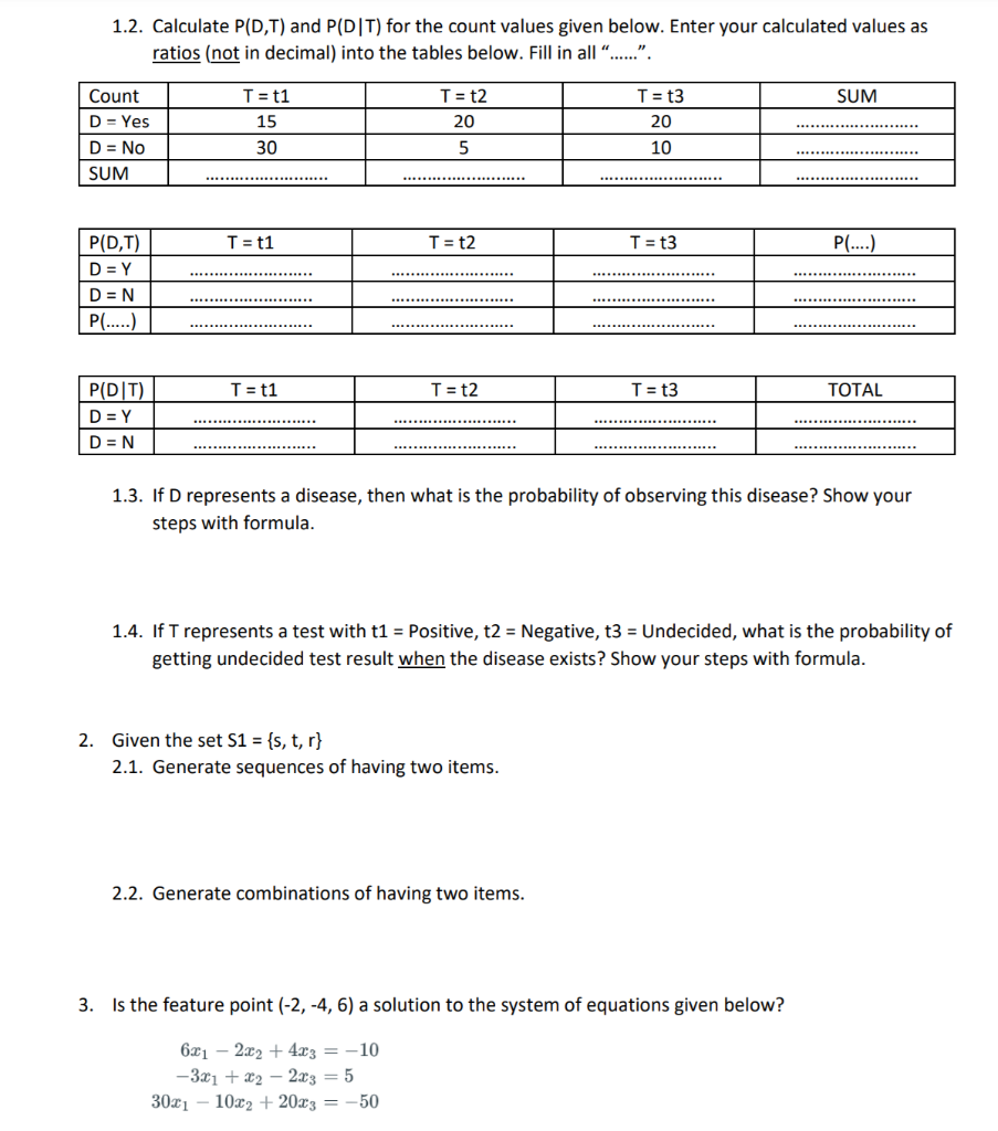 Solved 1.2. Calculate P(D,T) and P(DT) for the count values | Chegg.com