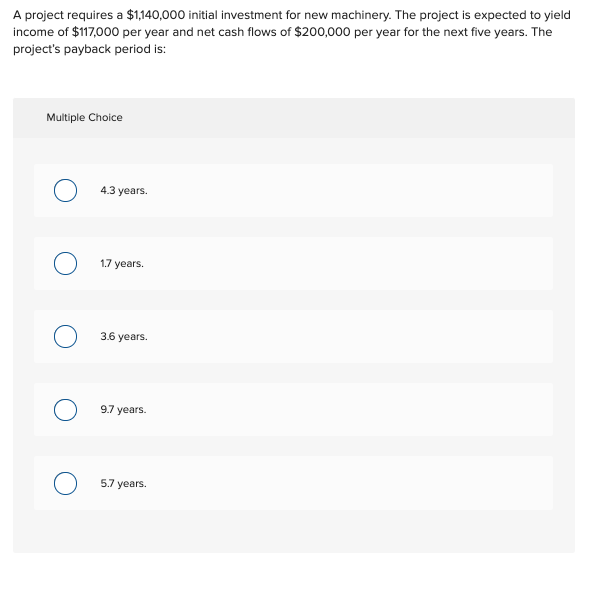 Solved A project requires a $1,140,000 initial investment | Chegg.com