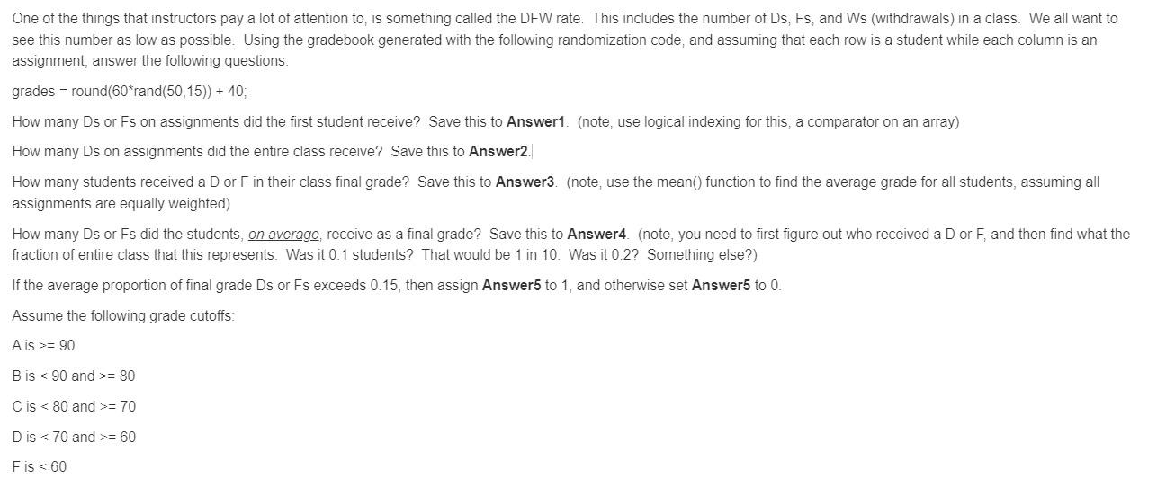 Solved MATLAB % let's set up a randomly scored gradebook. | Chegg.com