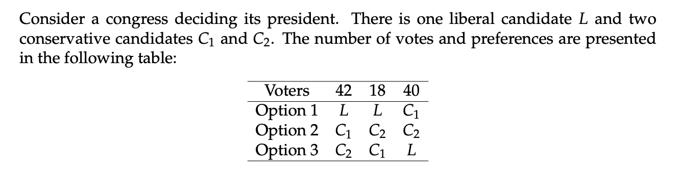 Solved Consider a congress deciding its president. There is | Chegg.com