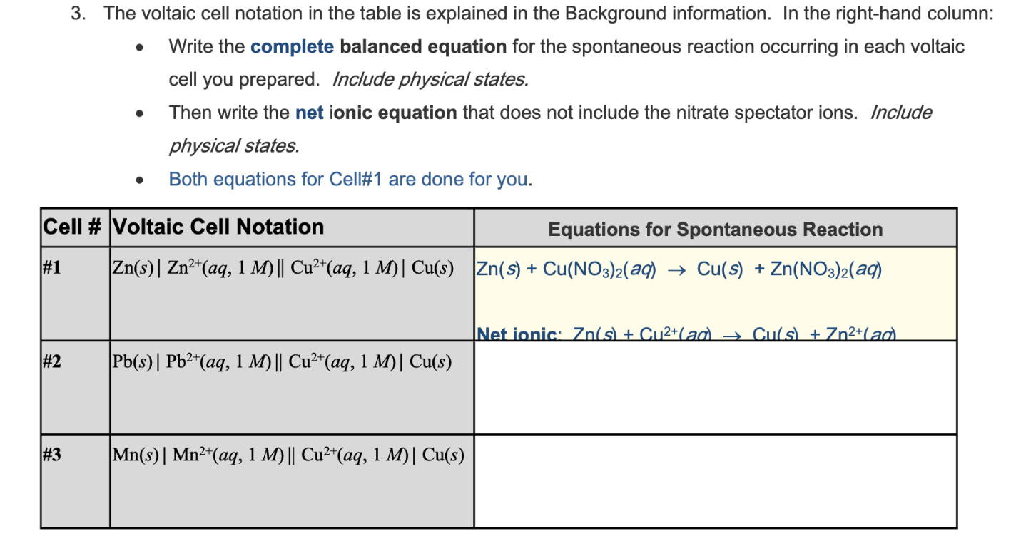 Solved 3. The voltaic cell notation in the table is | Chegg.com