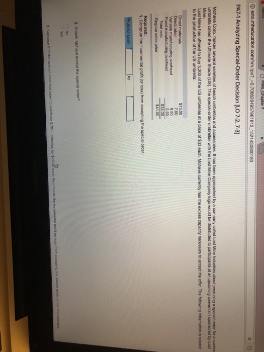 Solved PA7-1 Analyzing Special-Order Decision LO 7-2, 7-3 | Chegg.com