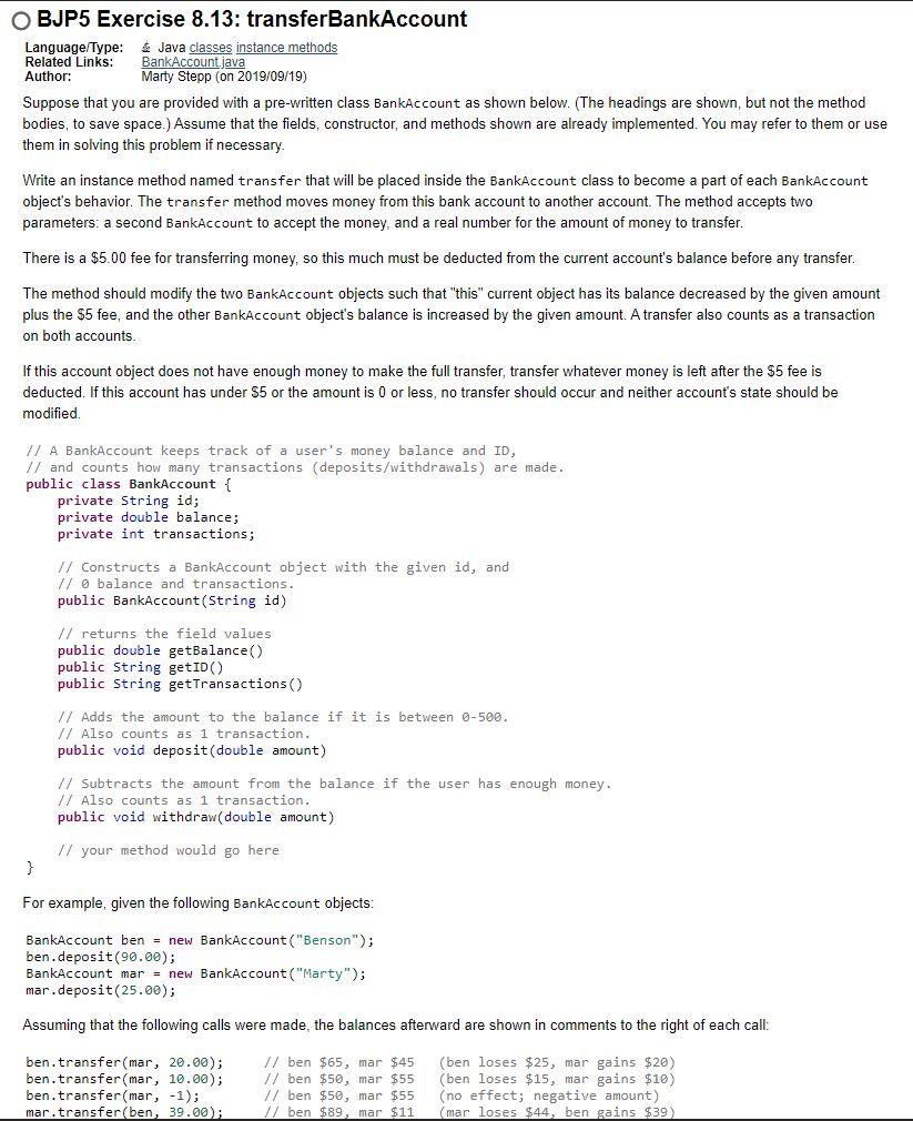 Solved Objp5 Exercise 8 13 Transferbankaccount Language