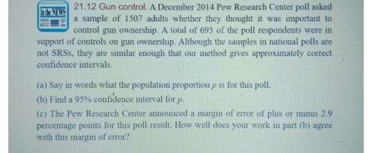 Solved WS 21.12 Gun control. A December 2014 Pew Research | Chegg.com