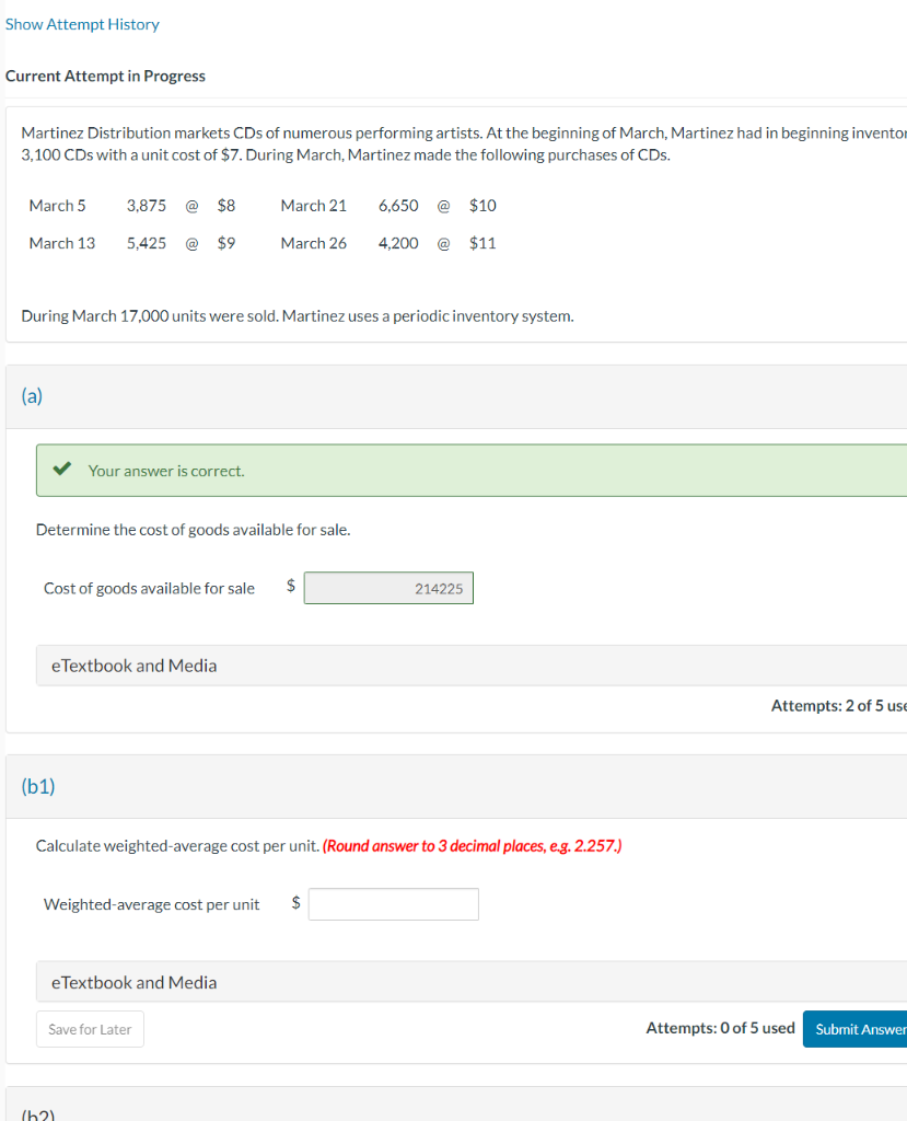 Solved Current Attempt in Progress Martinez Distribution | Chegg.com