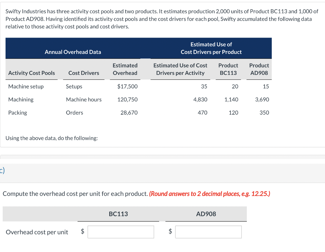 Solved Swifty Industries has three activity cost pools and | Chegg.com