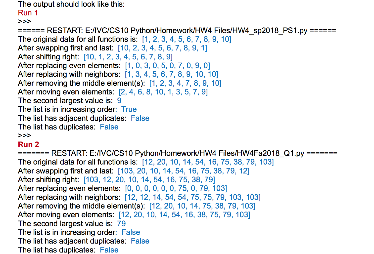 Program Set 1 (40 points) Write list functions for | Chegg.com