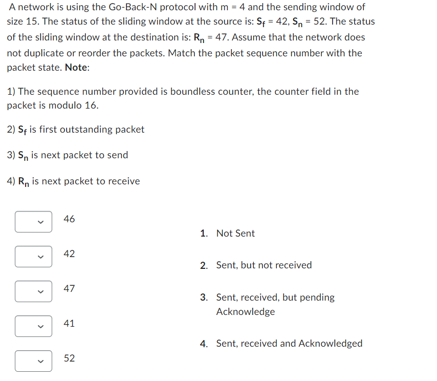 Solved A network is using the Go-Back-N protocol with m=4 | Chegg.com