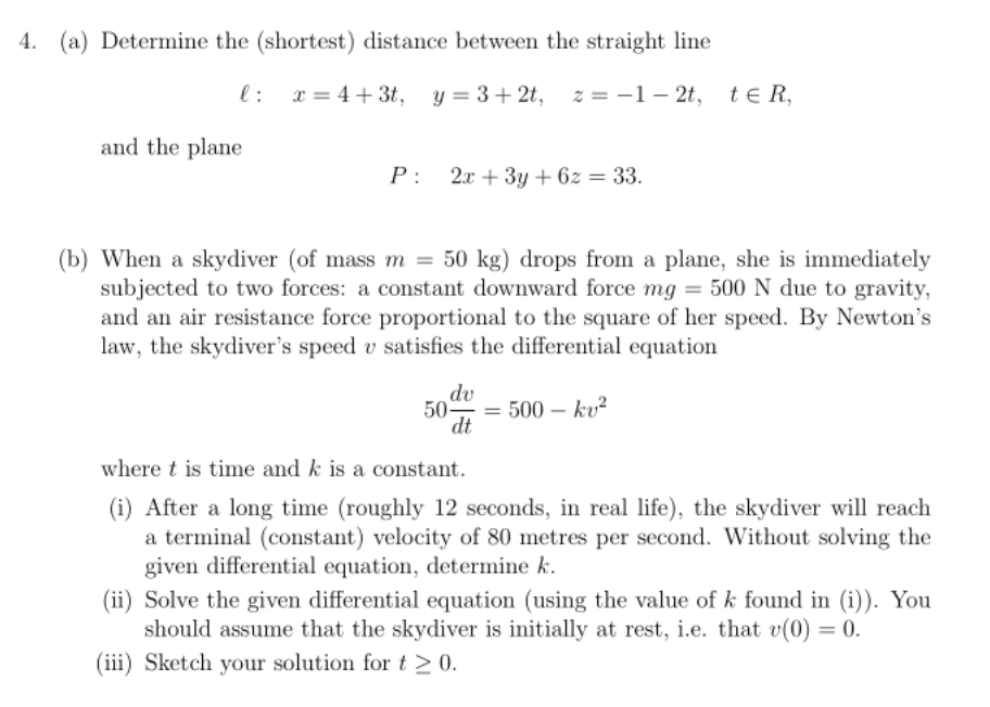 Solved 4. (a) Determine the (shortest) distance between the | Chegg.com