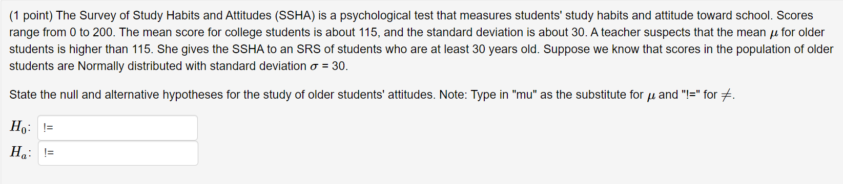 Solved (1 point) The Survey of Study Habits and Attitudes | Chegg.com
